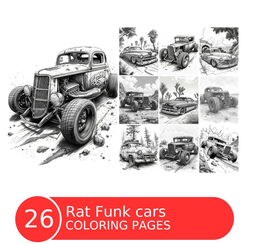 Rat Funk Cars Coloring Book: 26 Grayscale Pages (printable PDF) - Etsy