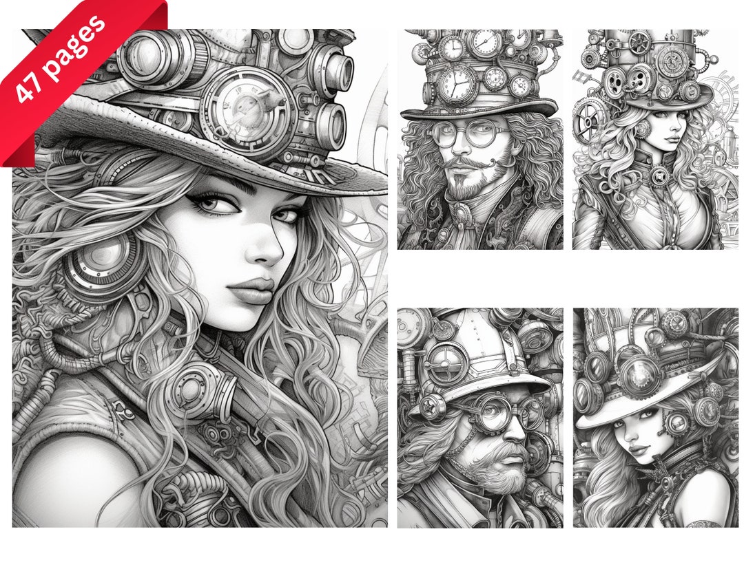 Steampunk Coloring Book Adults Kids Coloring Pages, Instant Download ...