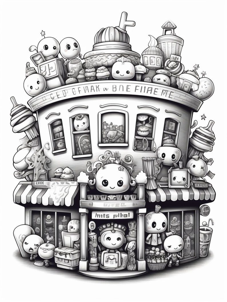 Store Fronts Coloring Book for Adults and Kids Grayscale - Etsy