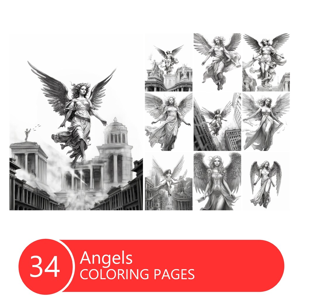 Angels Coloring Book for Adults and Kids, Grayscale Coloring Pages ...