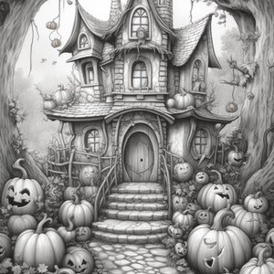 Pumpkin House Grayscale Coloring Book: 44 Printable Pages (PDF) - Etsy