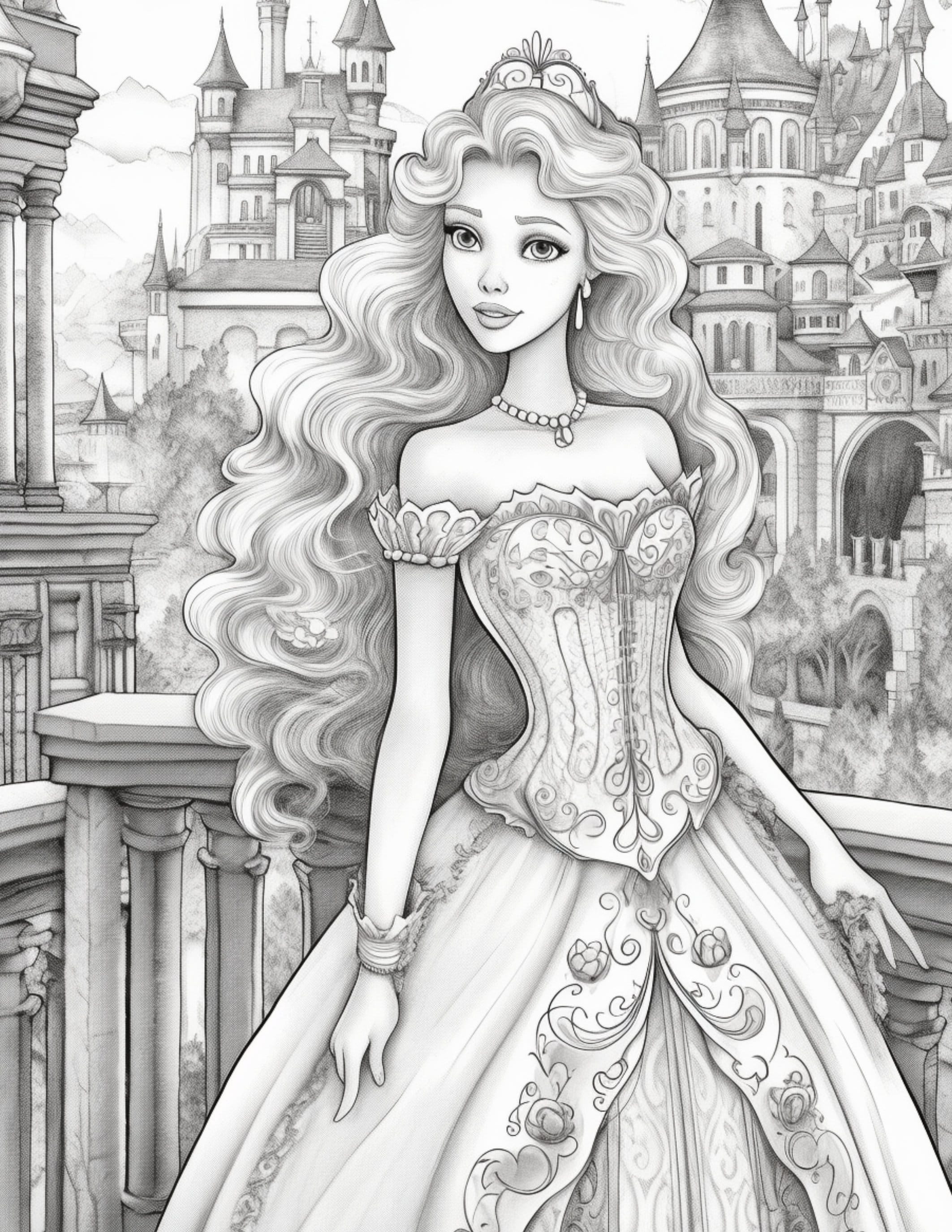 Princesses Coloring Book for Adults and Kids Grayscale - Etsy