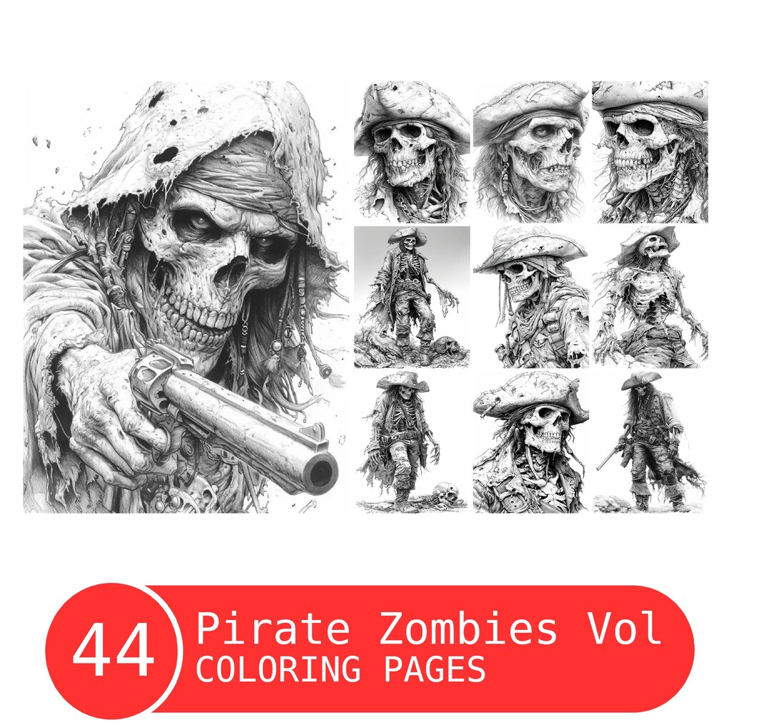 Undead Seas Pirate Zombies Vol 2 Coloring Book for Adults and Kids ...