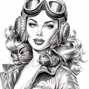 Vintage Pinup Coloring Book for Adults and Kids, Grayscale Coloring ...
