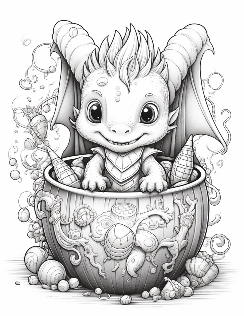 Baby Dragons Coloring Page for Adults and Kids Fantasy - Etsy