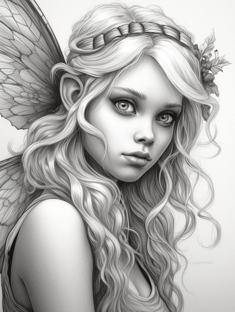 250 Fairies Adult Coloring Pages Download Grayscale - Etsy