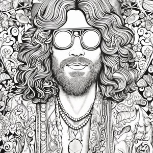 Psychedelic Hippies Coloring Book for Adults and Kids, Grayscale ...