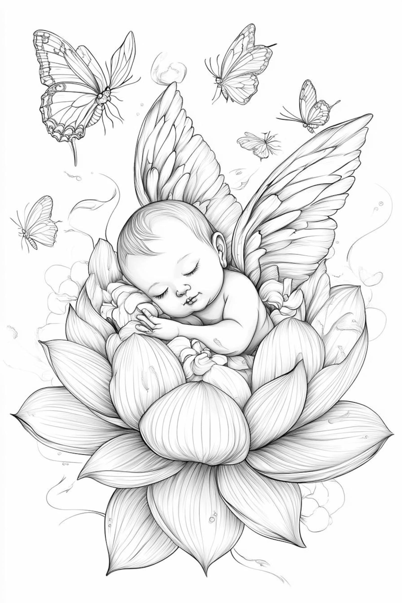 Angel Baby Coloring Book: 68 Grayscale Pages (printable PDF File) - Etsy