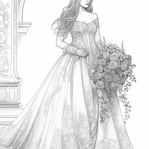 Romantic Bride Inspiration Coloring Book for Adults and Kids, Grayscale ...