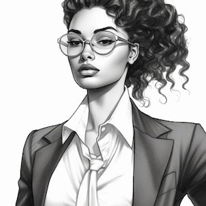 Elegant Black Girl Boss Coloring Book for Adults and Kids, Grayscale ...