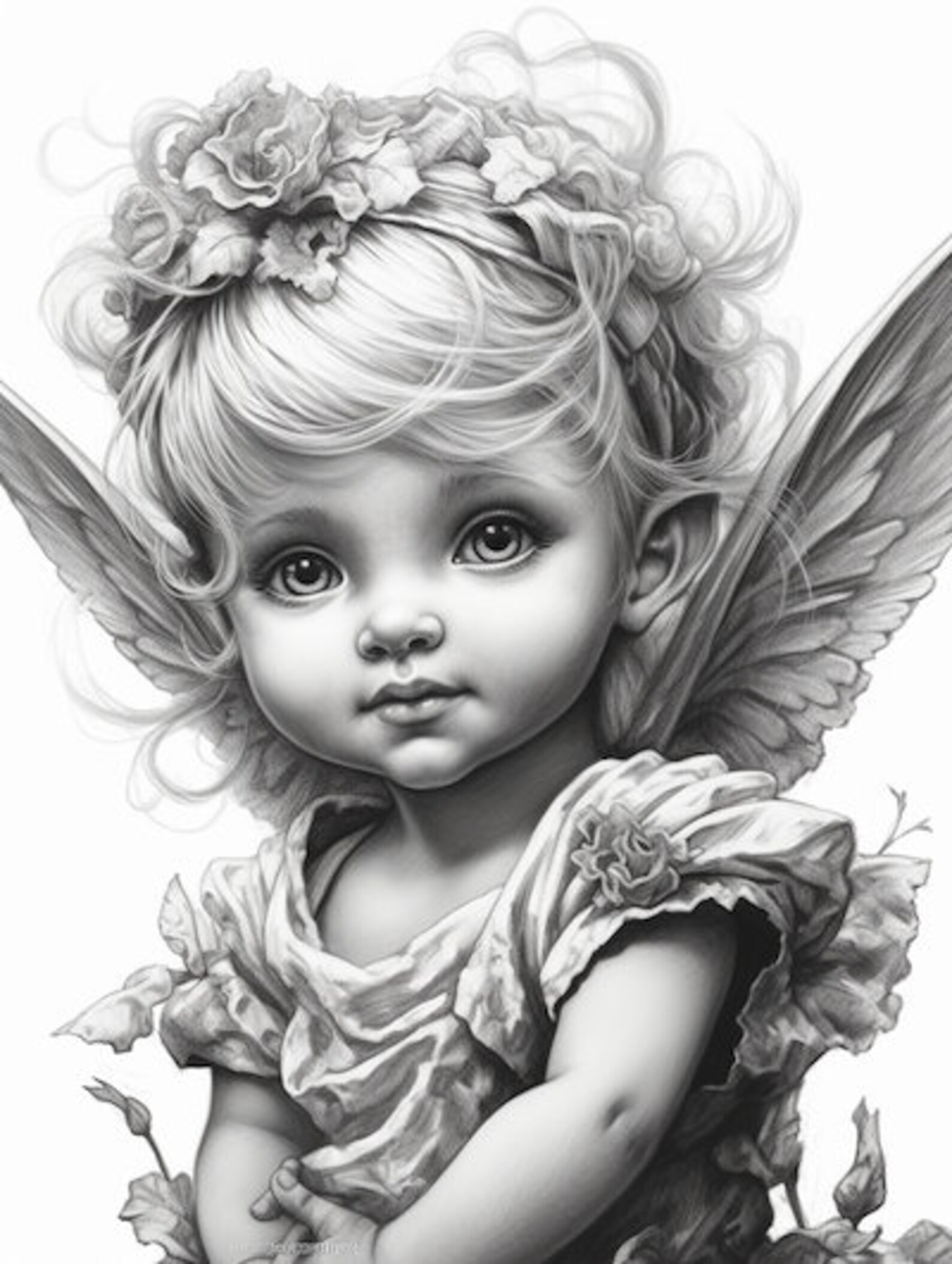 Cute Baby Fairy Coloring Book for Adults and Kids, Grayscale Coloring ...