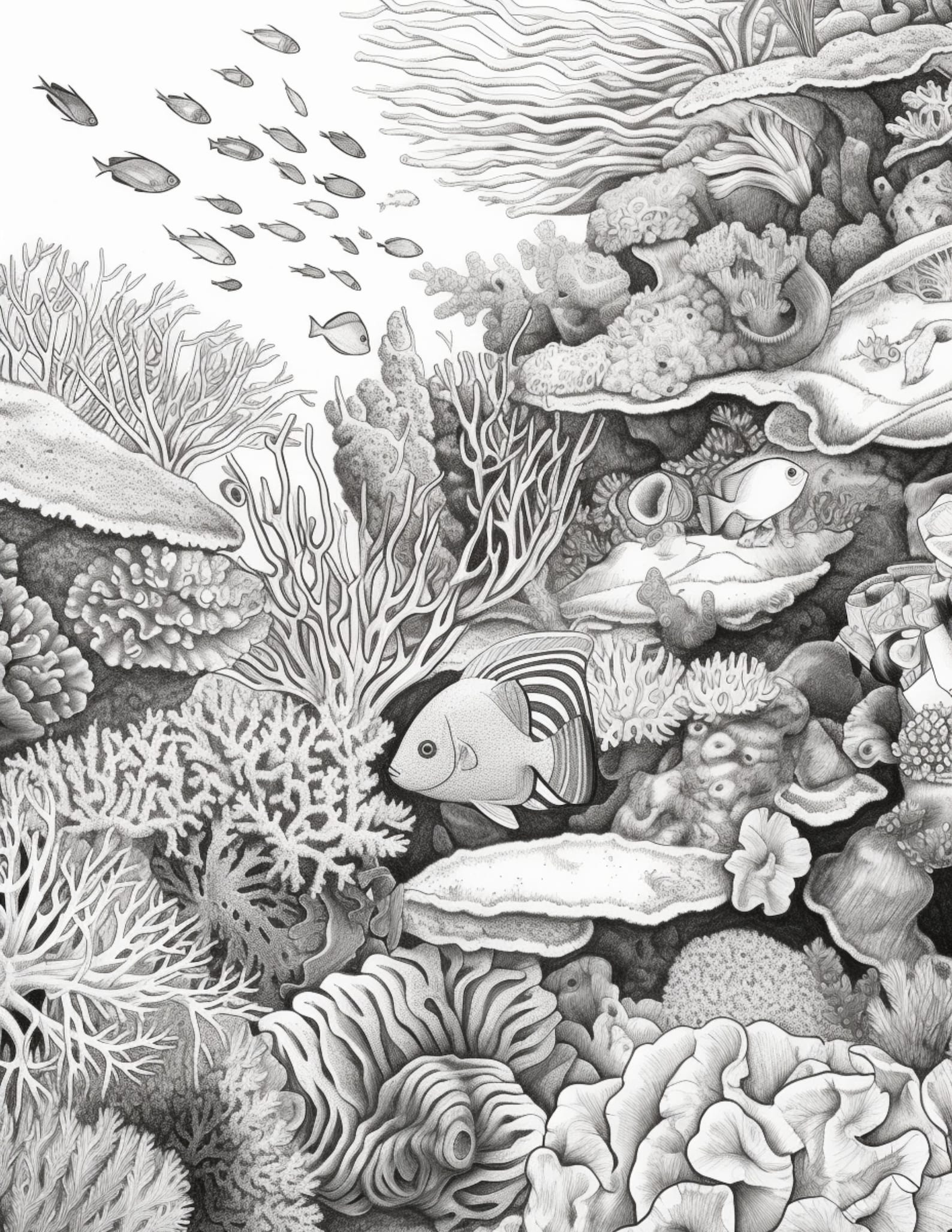 Relaxing Coral Reef Coloring Book Instant Download Grayscale - Etsy