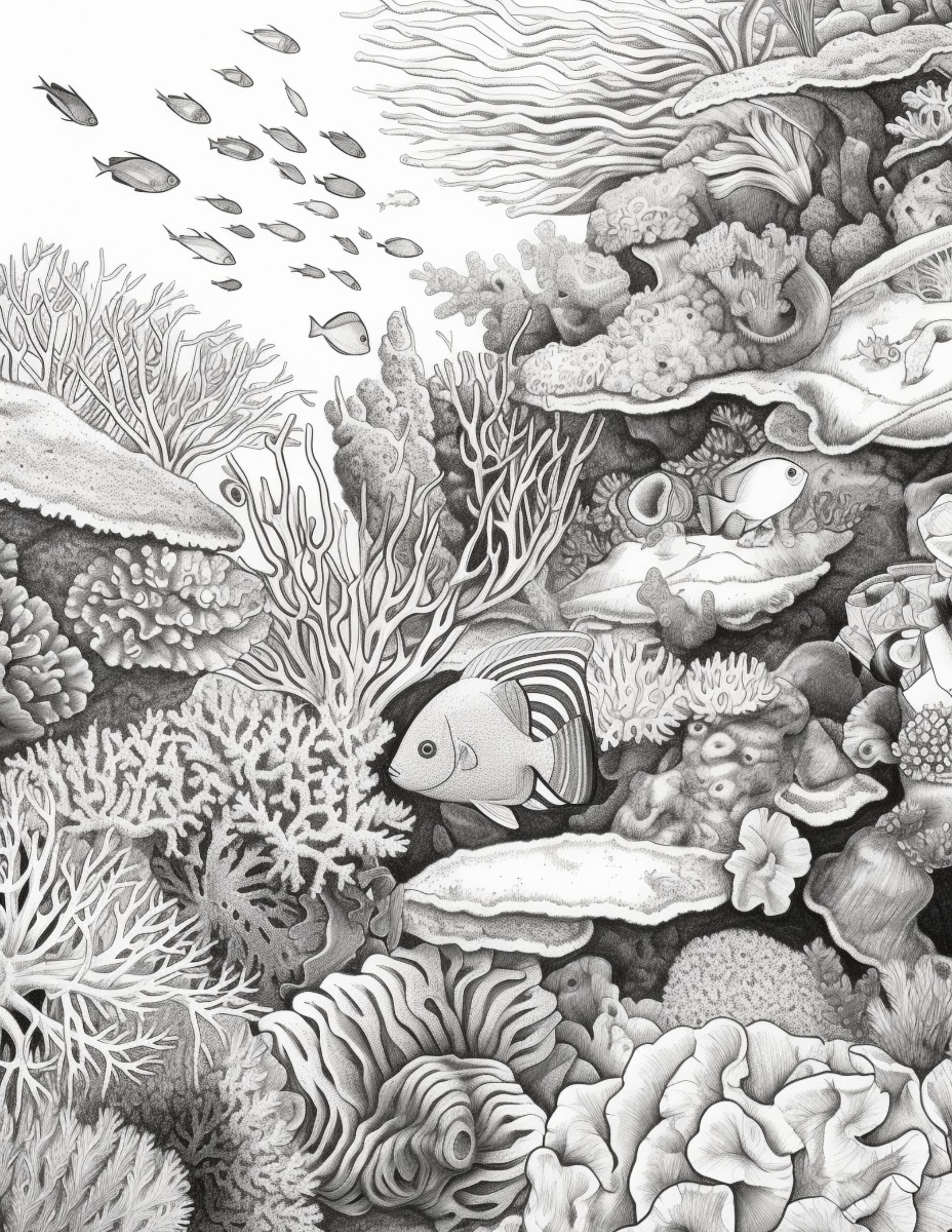 Relaxing Coral Reef Coloring Book Instant Download Grayscale - Etsy