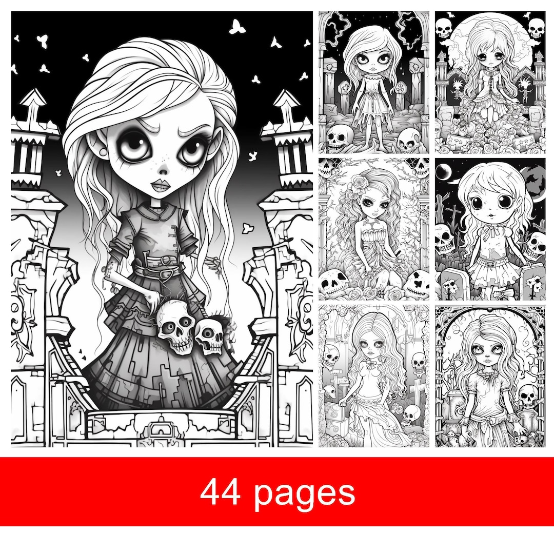 Horror Chibi Zombie Girl Coloring Book: Grayscale Illustrations ...