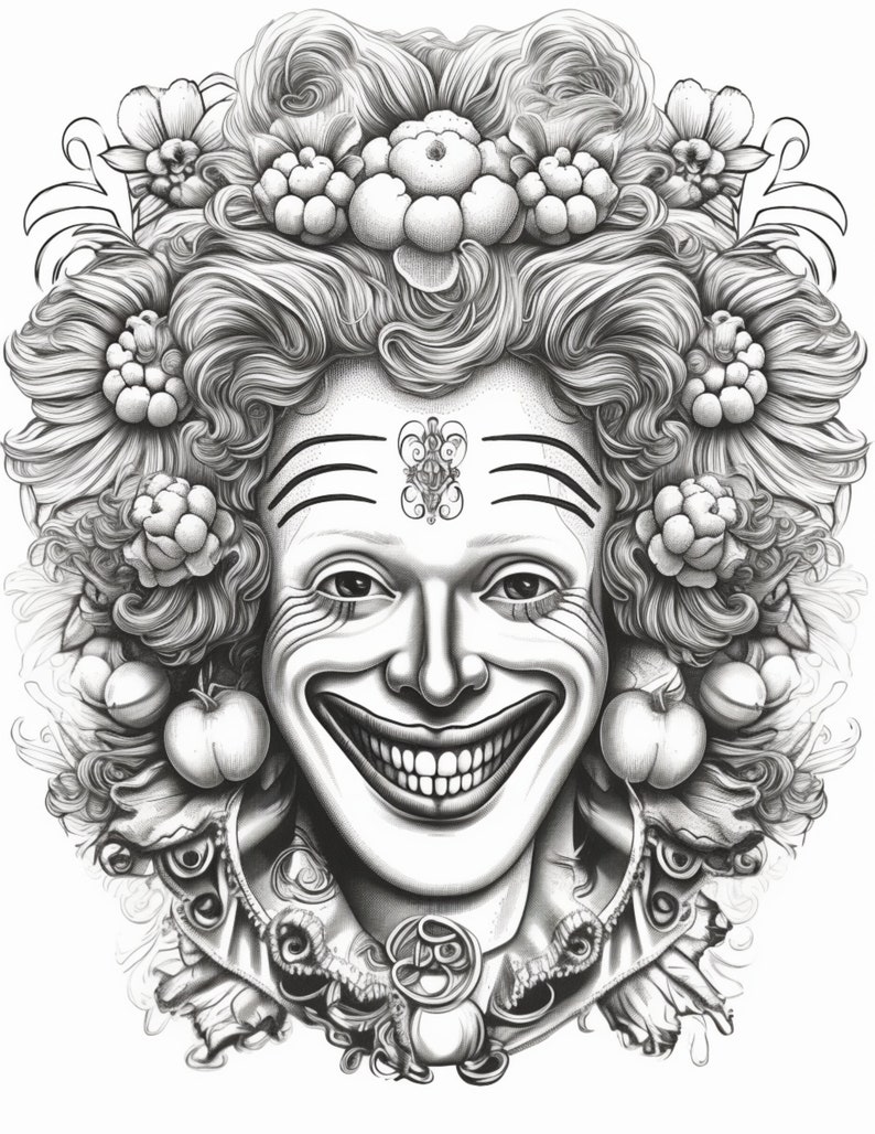 Scary Clowns Coloring Book Adults Coloring Pages Grayscale - Etsy