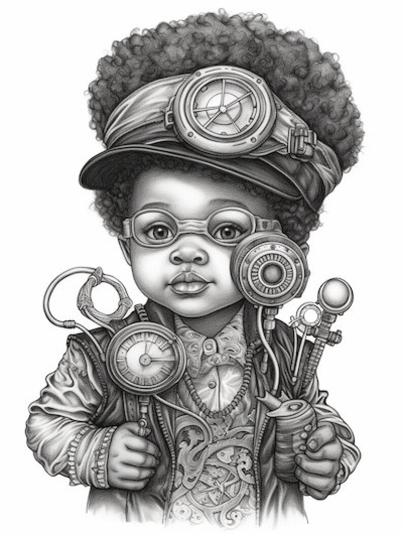 Steampunk African American Babies Coloring Book for Adults and - Etsy