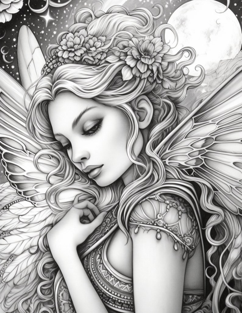 Moon Fairies Coloring Pages for Adults and Kids Instant - Etsy