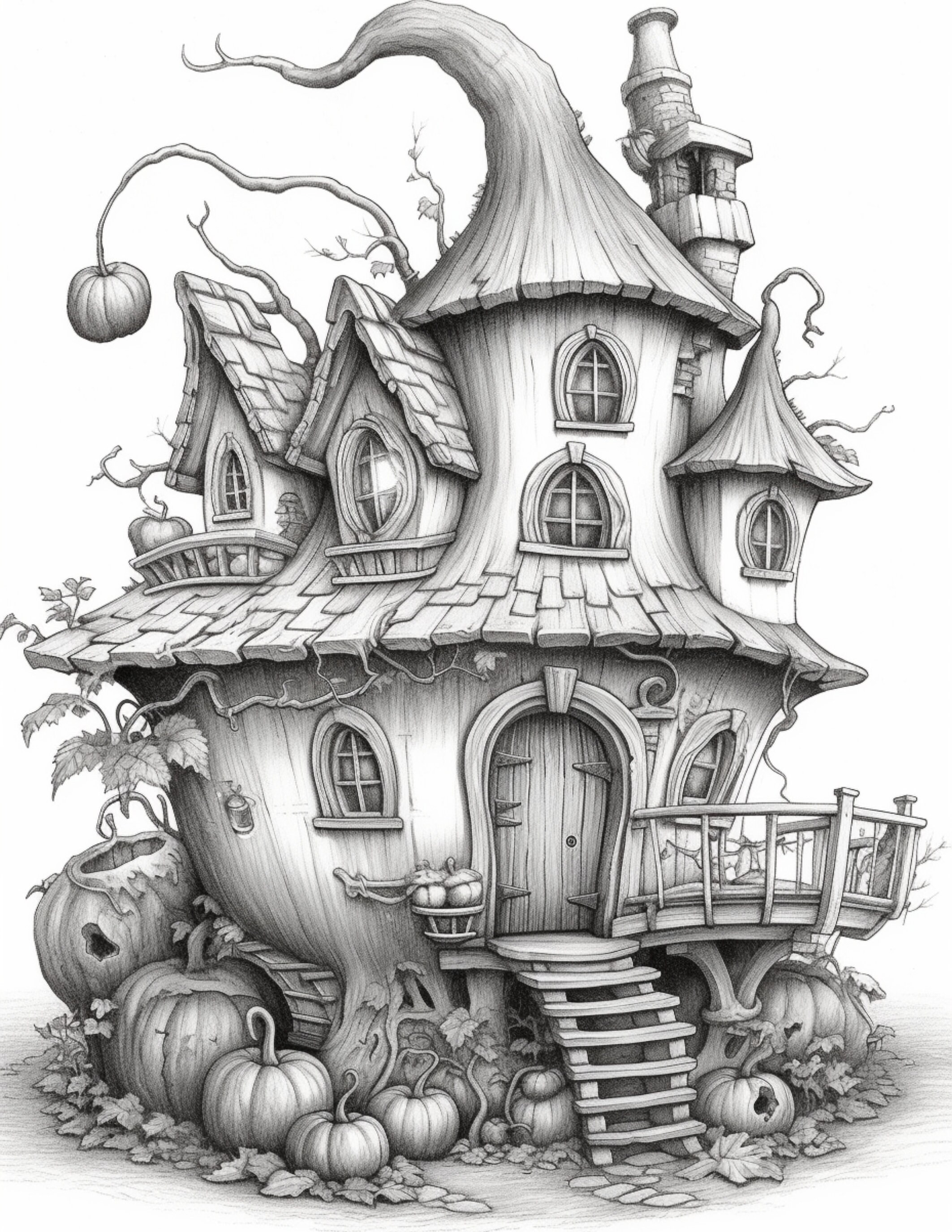 Pumpkin House Grayscale Coloring Book: 44 Printable Pages (PDF) - Etsy