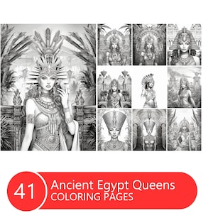 Ancient Egypt Queens Coloring Book for Adults and Kids, Grayscale ...