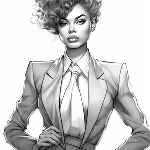 Elegant Black Girl Boss Coloring Book for Adults and Kids, Grayscale ...