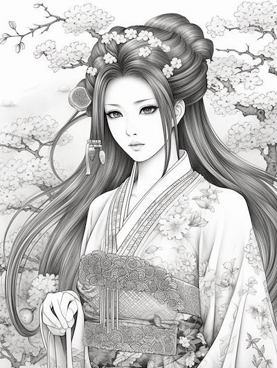 Japanese Princesses Coloring Book for Adults and Kids - Etsy Canada