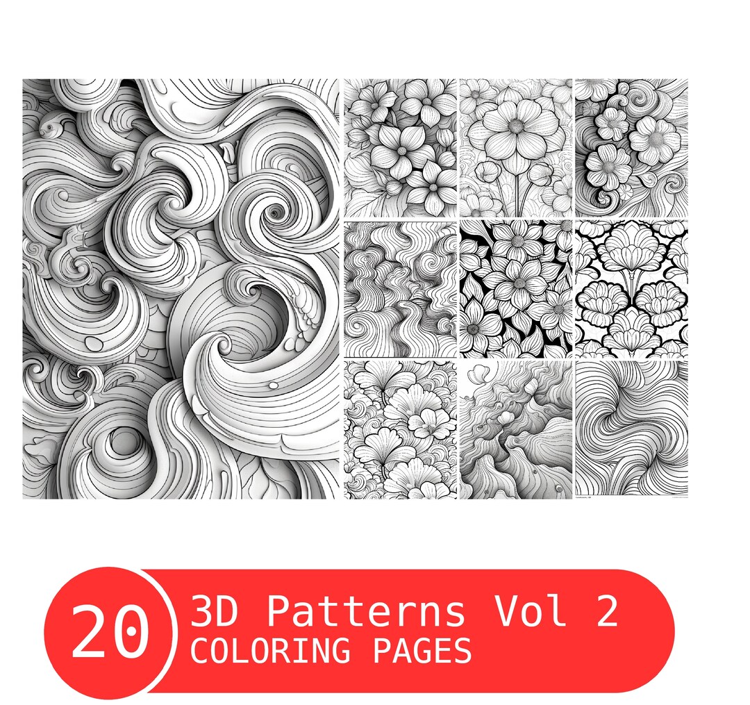 3D Patterns Coloring Book: Grayscale Optical Illusions (printable PDF ...