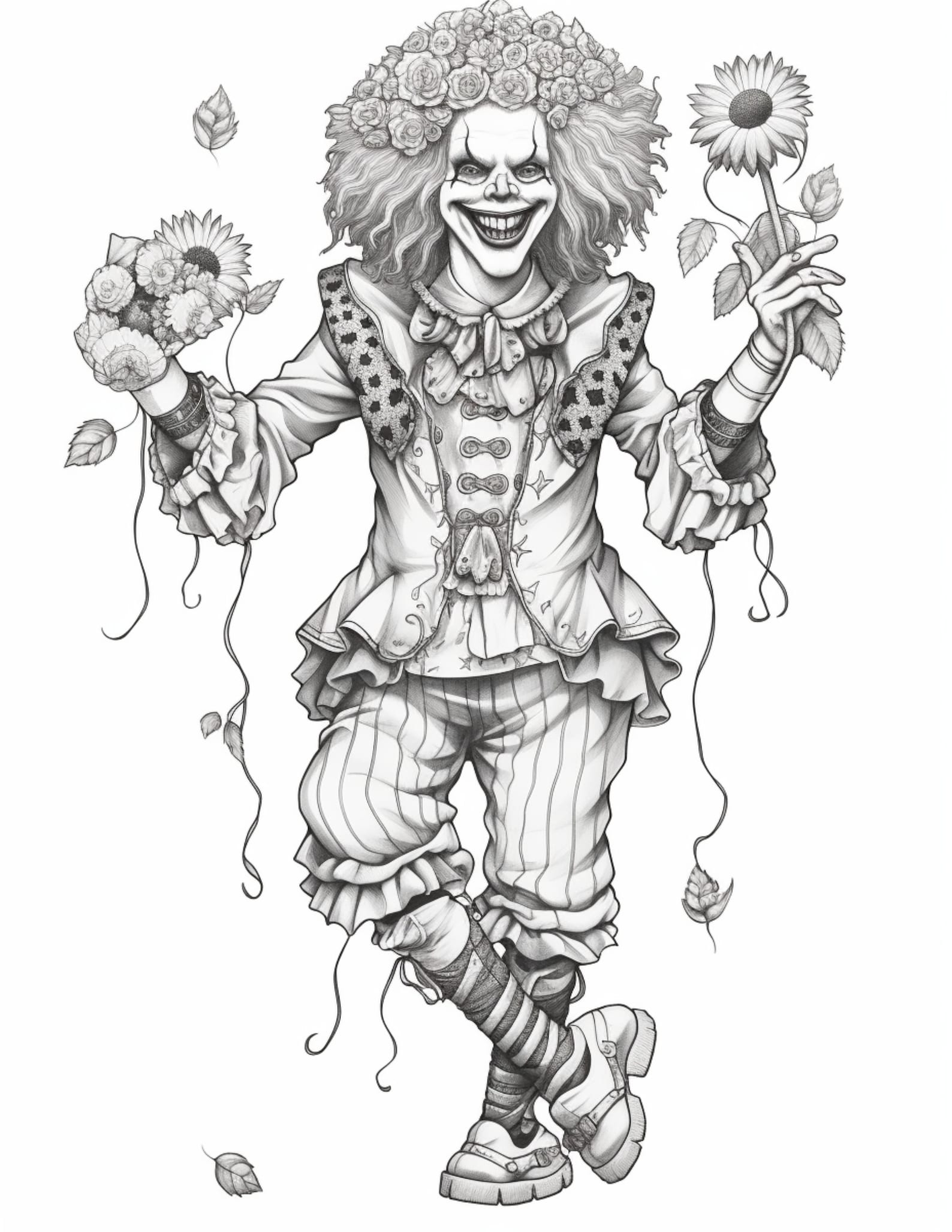 Scary Clowns Coloring Book Adults Coloring Pages Grayscale - Etsy