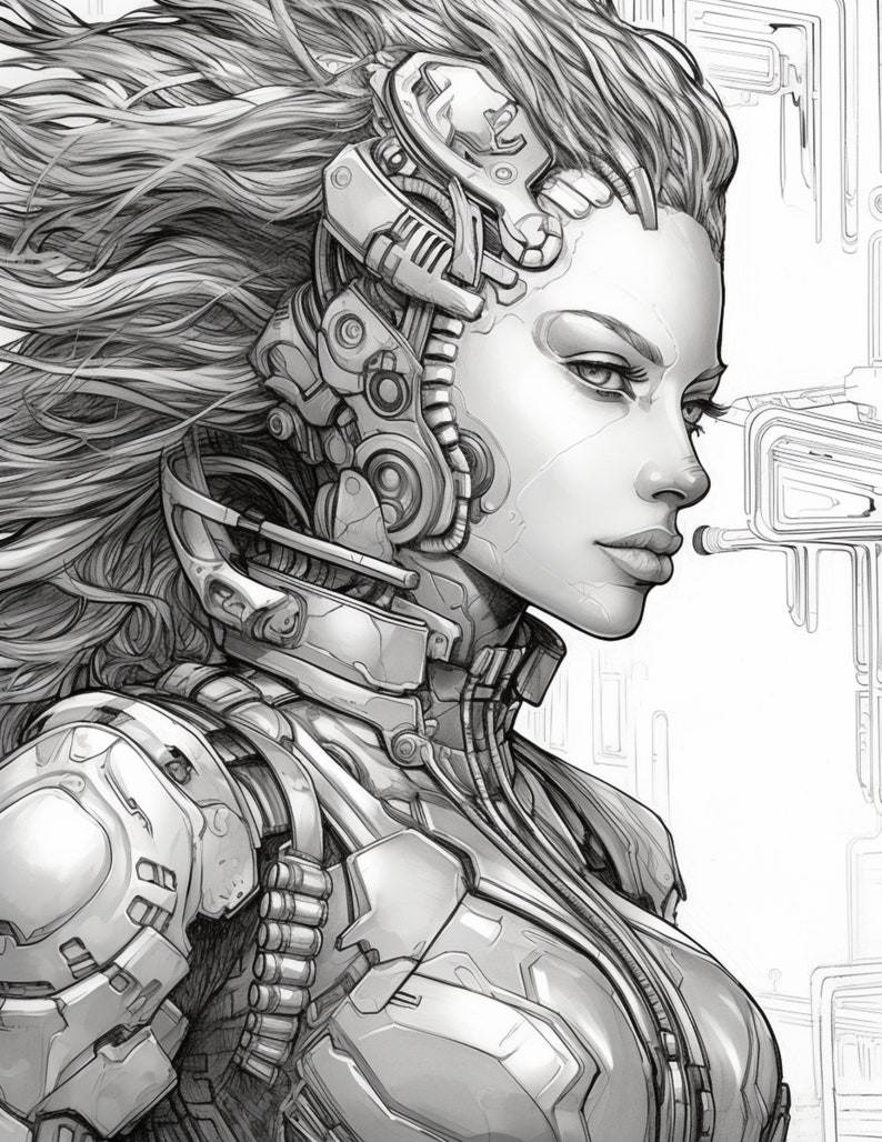 Futuristic Punk Coloring Page for Adults and Teens Grayscale - Etsy