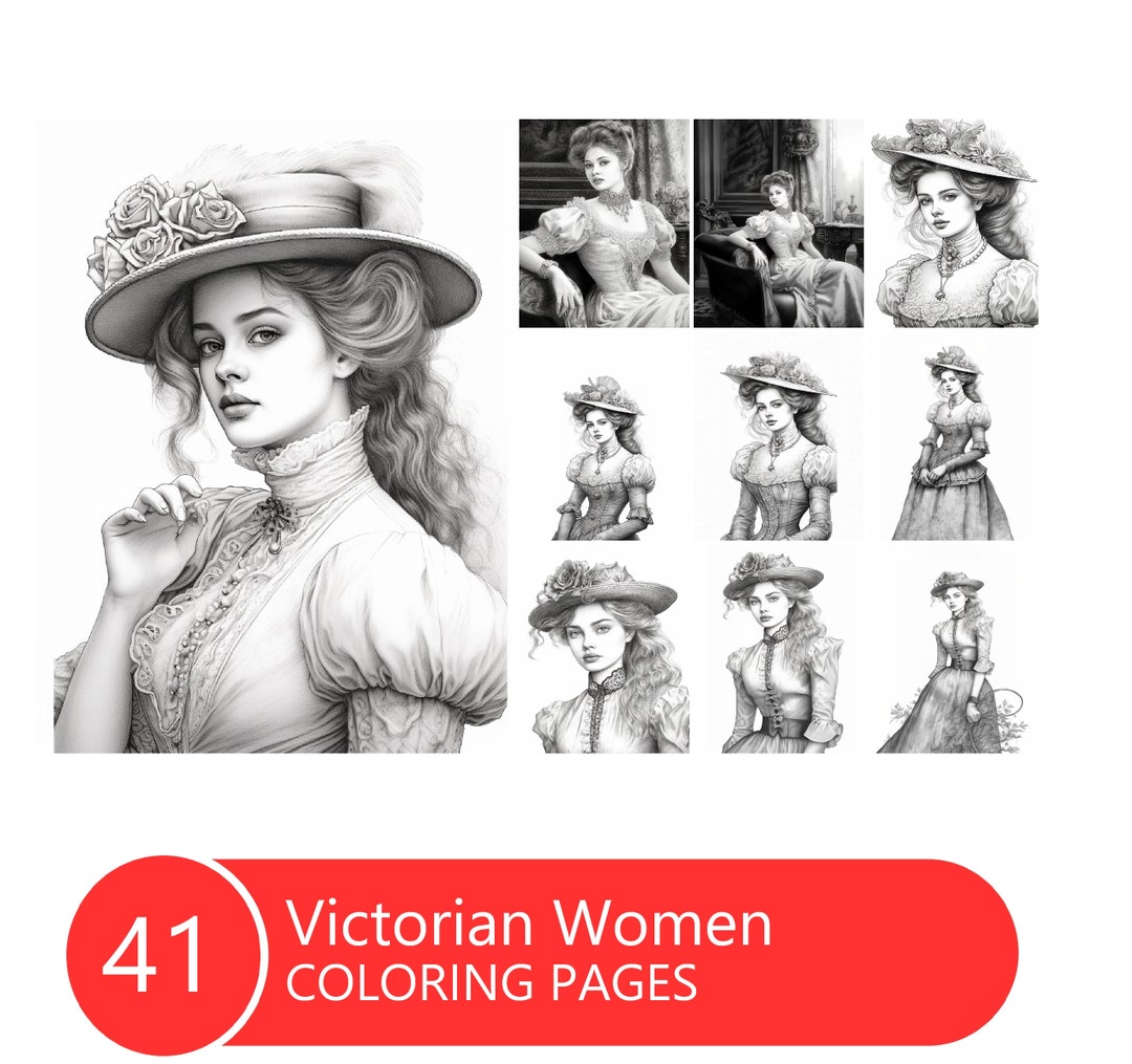 Victorian Women Grayscale Coloring Book: 41 Printable Pages (PDF File ...