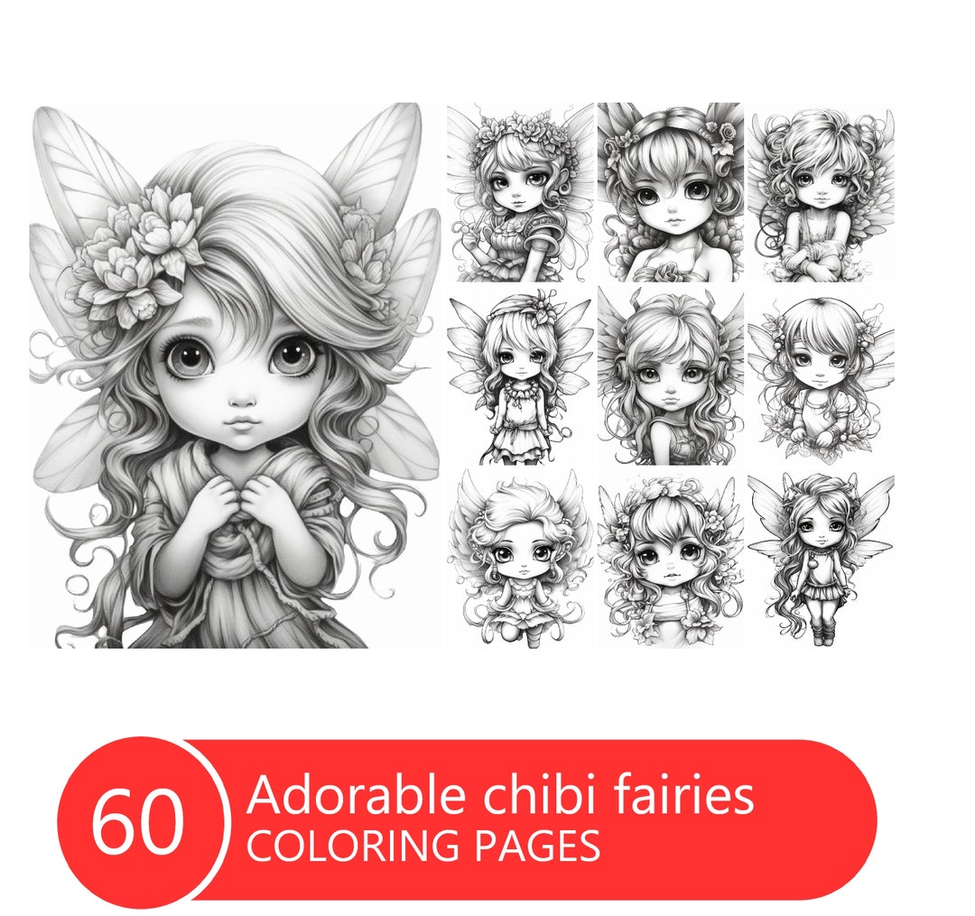 Adorable Chibi Fairies Coloring Book for Adults and Kids, Grayscale ...