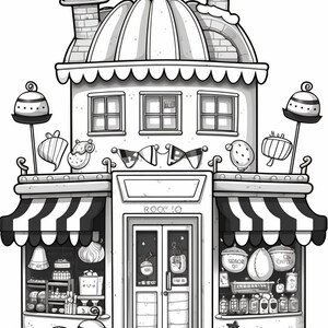 Store Fronts Coloring Book for Adults and Kids, Grayscale Coloring ...