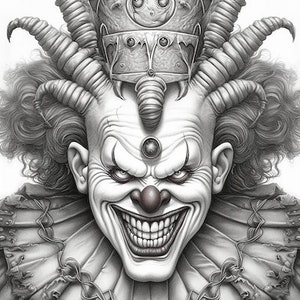 Evil Clowns Coloring Book for Adults and Kids, Grayscale Coloring Pages ...