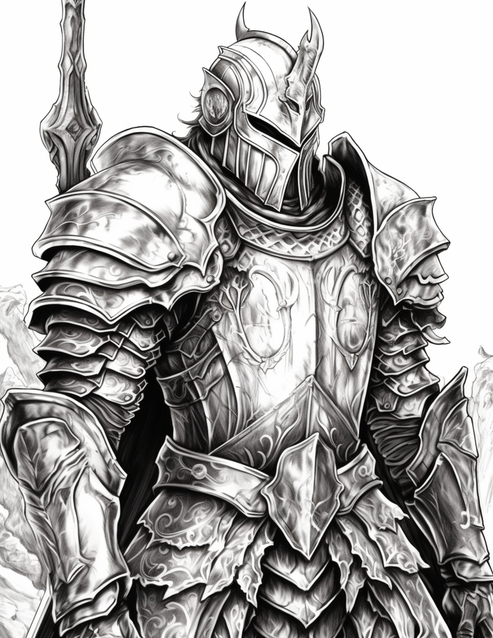 Knights Coloring Page for Adults and Teens, Grayscale Coloring Book ...