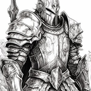 Knights Coloring Page for Adults and Teens, Grayscale Coloring Book ...