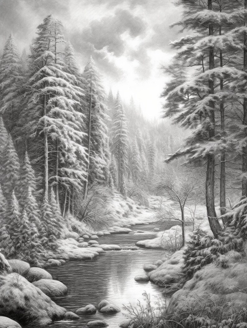Winter Scenes Coloring Book for Adults and Kids Grayscale - Etsy
