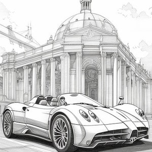 Supercars Coloring Book for Adults and Kids, Grayscale Coloring Pages ...
