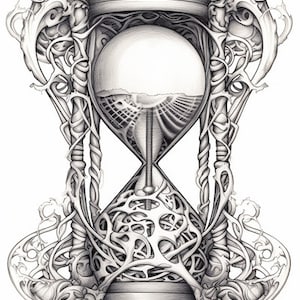 Abstract Hourglass Coloring Book for Adults and Kids, Grayscale ...