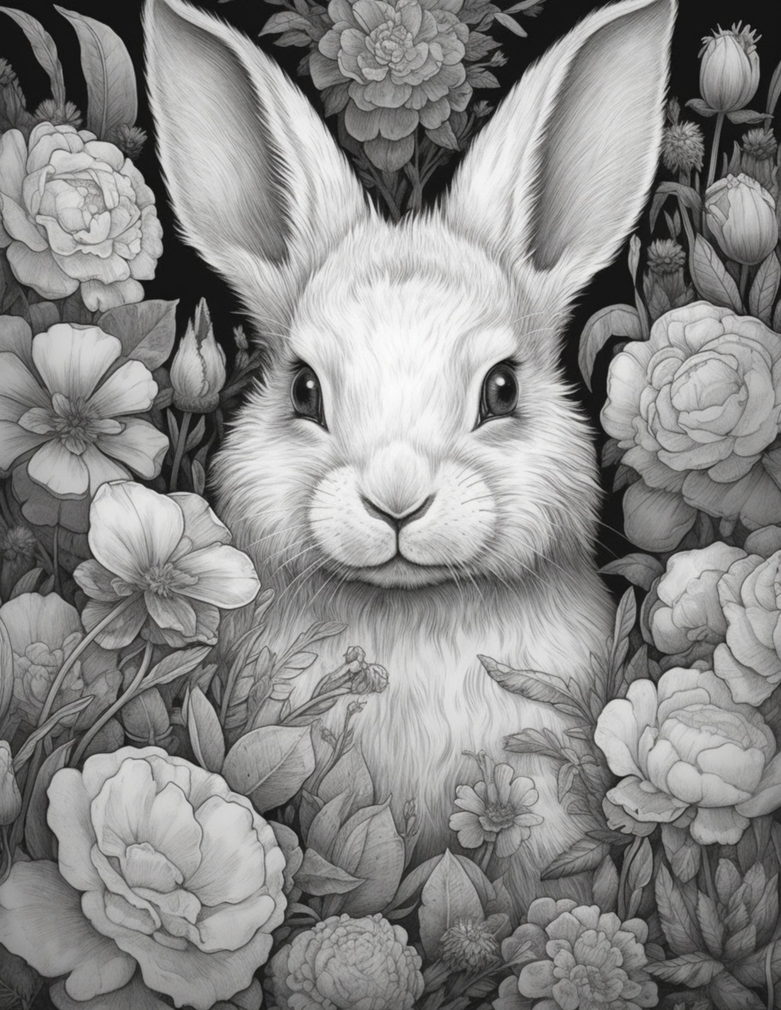 Cute Animals Grayscale Coloring Pages, Printable Adult Coloring Pages ...