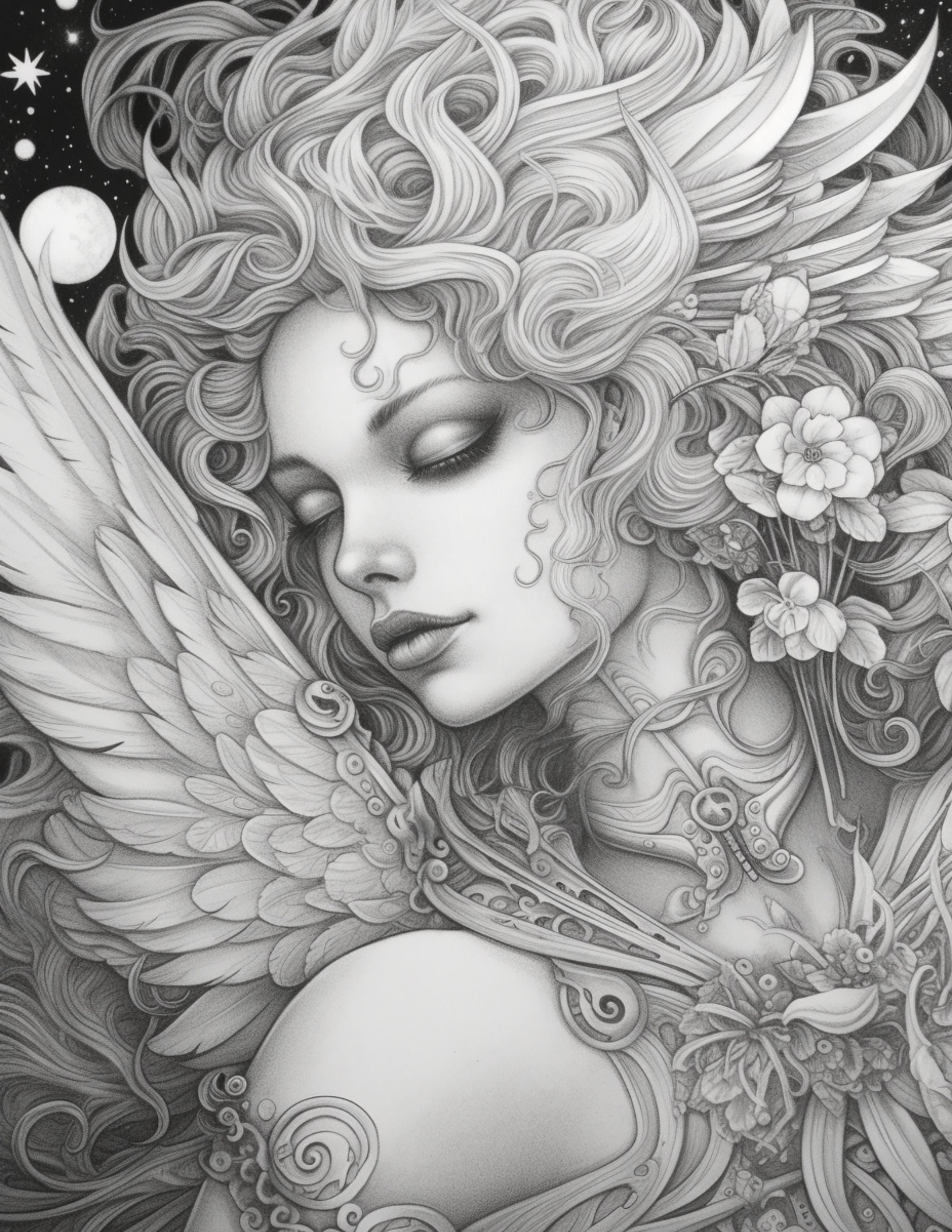 250+ Fairies Adult Coloring Pages, Download Grayscale Illustrations ...