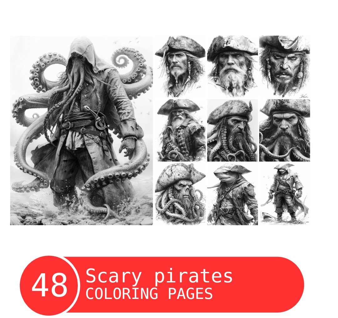 Terrors of the Seas Scary Pirates Coloring Book for Adults and Kids ...