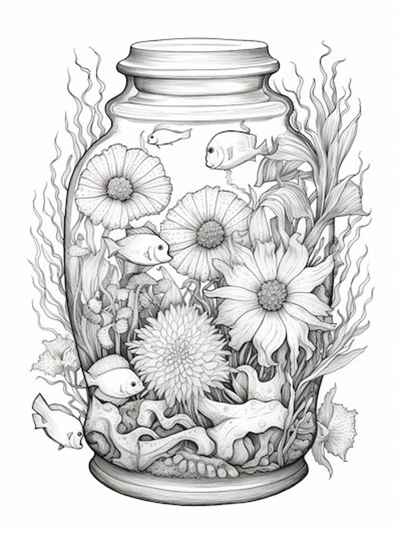 Jars and Flowers Coloring Book for Adults and Kids Grayscale - Etsy