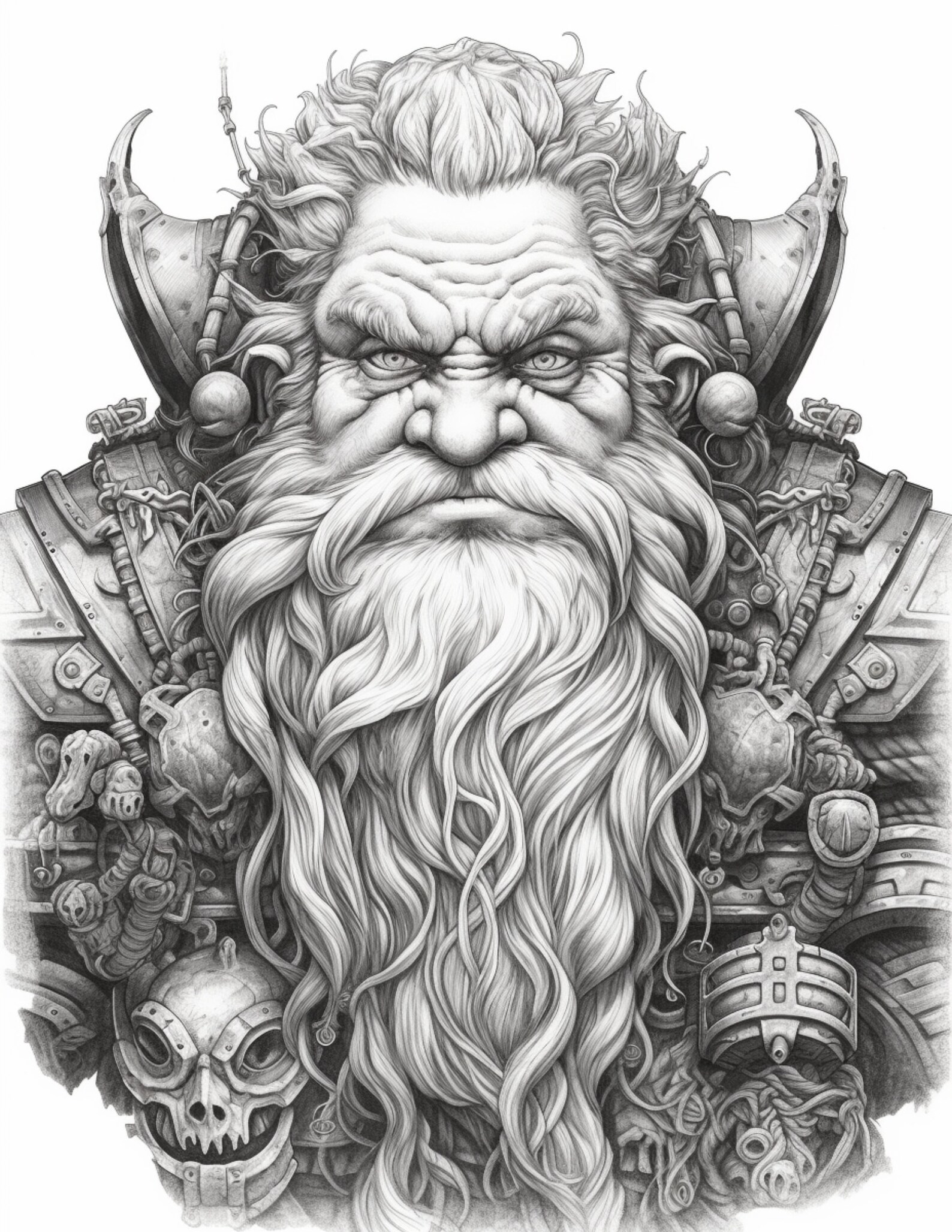 Dwarfs Coloring Page for Adults and Teens, Grayscale Coloring Book ...