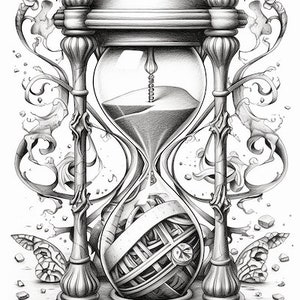 Abstract Hourglass Coloring Book for Adults and Kids, Grayscale ...