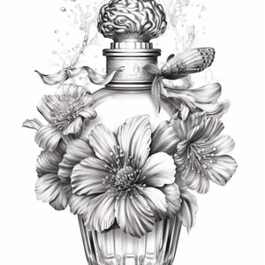 Floral Perfume Bottle Coloring Book: Grayscale Pages (printable PDF) - Etsy