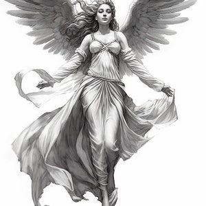 Angels Coloring Book for Adults and Kids, Grayscale Coloring Pages ...