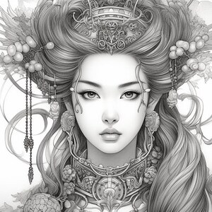Chinese Princesses Coloring Book for Adults and Kids, Grayscale ...