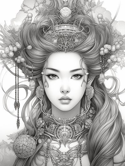 Chinese Princesses Coloring Book: Grayscale Portraits (printable PDF ...