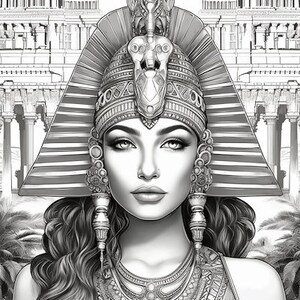 Ancient Egypt Queens Coloring Book for Adults and Kids, Grayscale ...