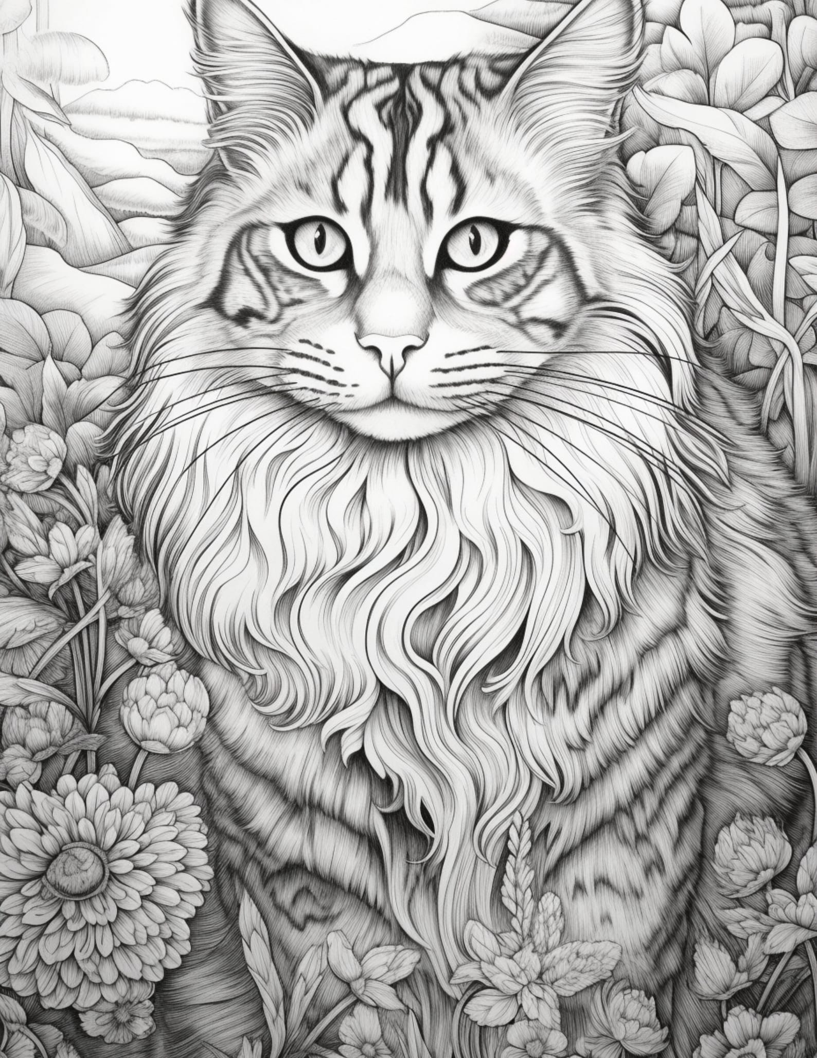 Cats Coloring Pages Printable Adults Kids Coloring Book - Etsy