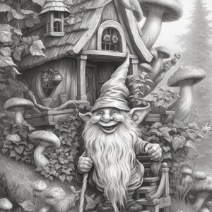 Grayscale Garden Gnomes Coloring Book for Adults, Teens, Instant ...